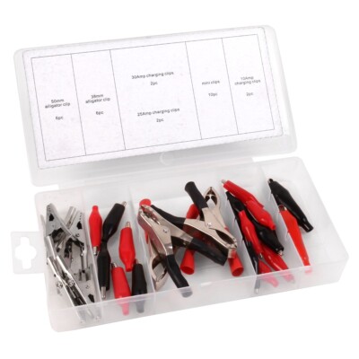 28x ASSORTED CROCODILE ALLIGATOR CLIP SET Clamps Electrical Connector ...