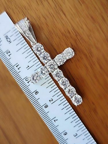 Lab-Created 2CT Round Cut Diamond Cross women's Pendant 14K White Gold ...