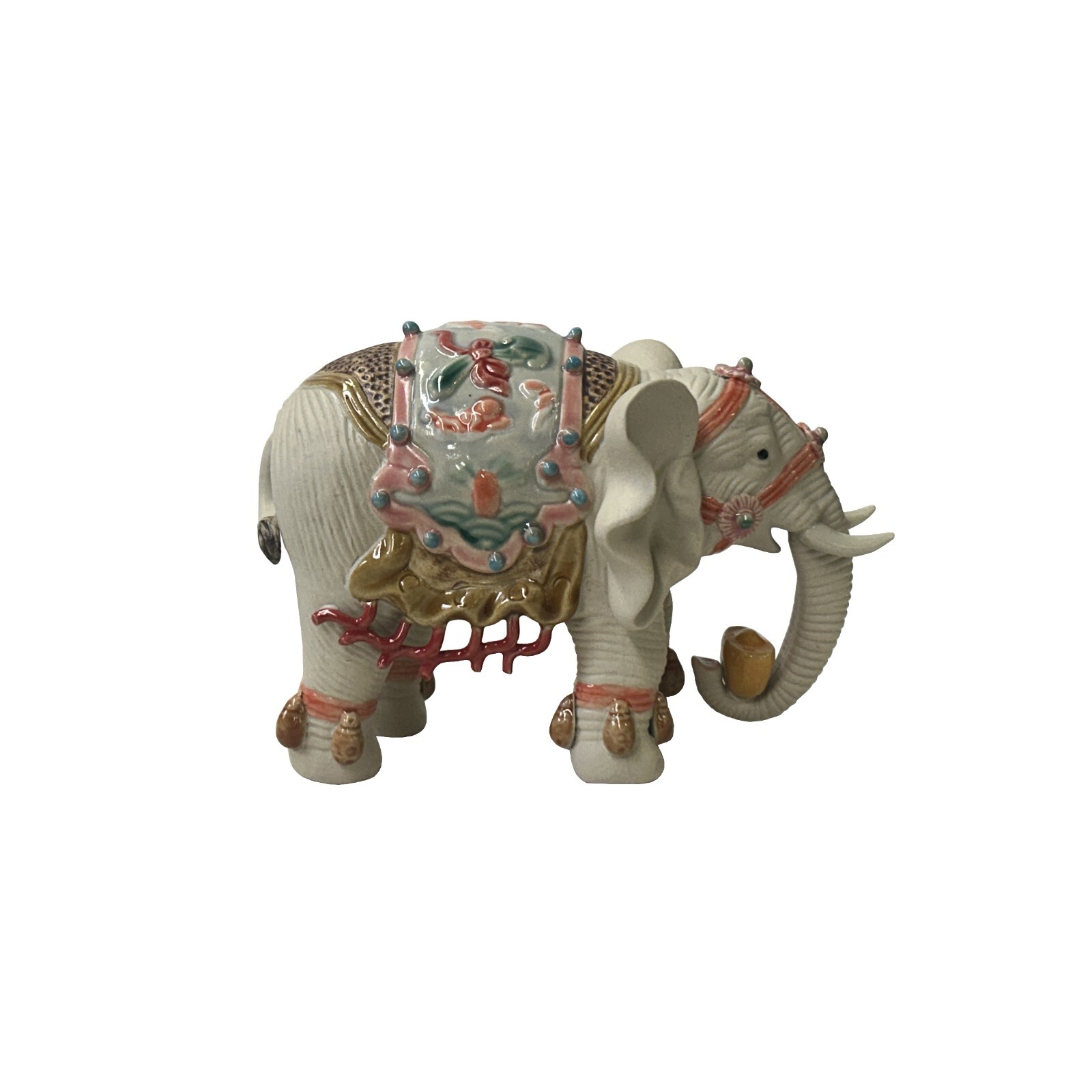 Ceramic Elephant Trunk Holding Ingot Delicate Accent Decor Figure ...