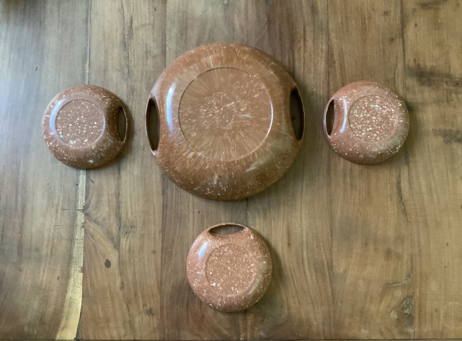 Vintage Mid Century Aztec Melmac Brown Spatterware Confetti 12" & 3 ...