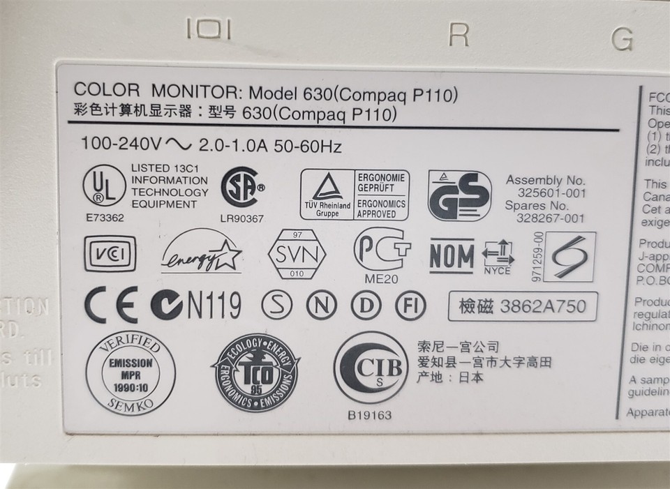 Compaq 630 P110 CRT 20.1" White Computer CRT Color Monitor 1999 PARTS ...