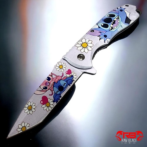 8" Stitch Disney Handle Spring Assisted Pocket Knife Folding Tactical ...