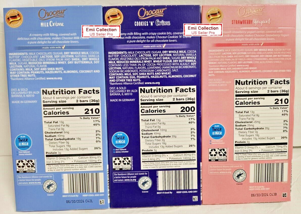 Choceur Smooth & Creamy European 3 Flavors Milk Chocolate Bars 7.05oz ...