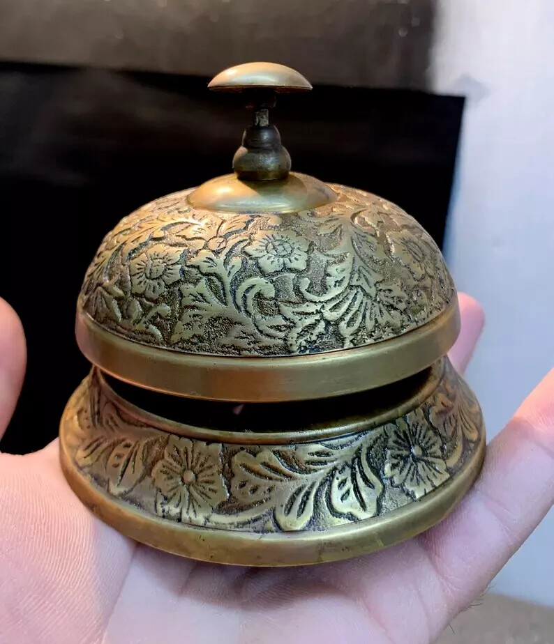 Table Desk Bell Antique Vintage Brass Hotel Service Ornate Reception ...