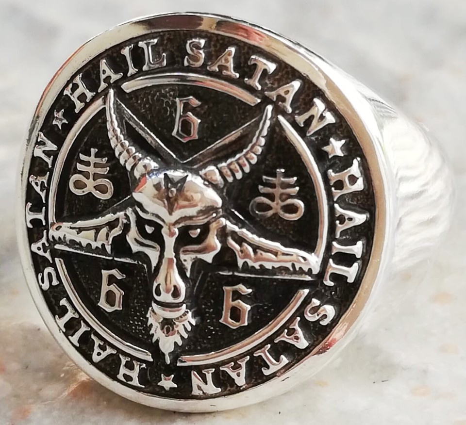 Sterling Silver 925 Baphomet Memento Mori Occult Illuminati Lucifer Satan Ring | eBay