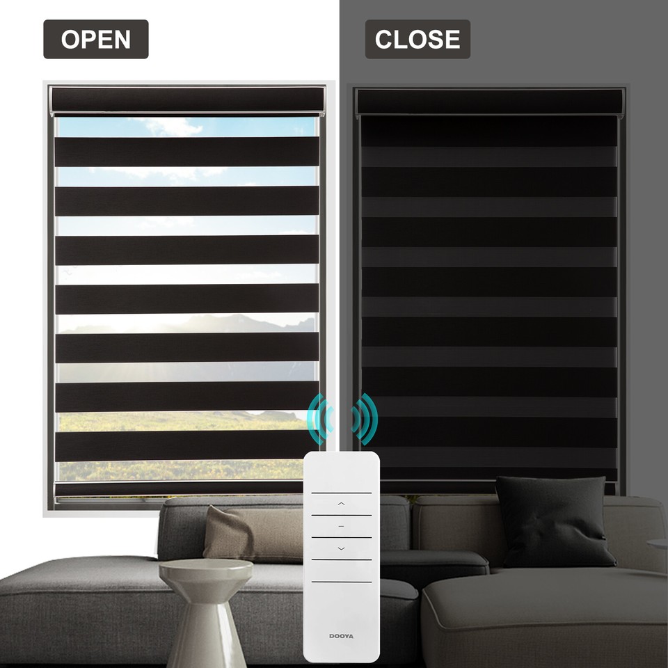 Motorized WIFI Zebra Blind Roller Shade Waterproof 85% Blackout Window ...