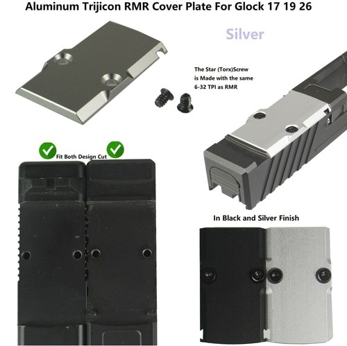Trijicon RMR Cover Plate for Glock 17 19 26 Cut Slides, Aluminum Silver ...