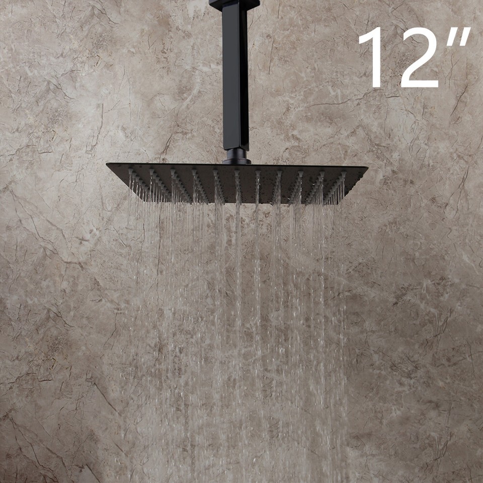 8/10/12"Black Bathroom Rainfall Shower Head Ceiling Mount Taps LED ...