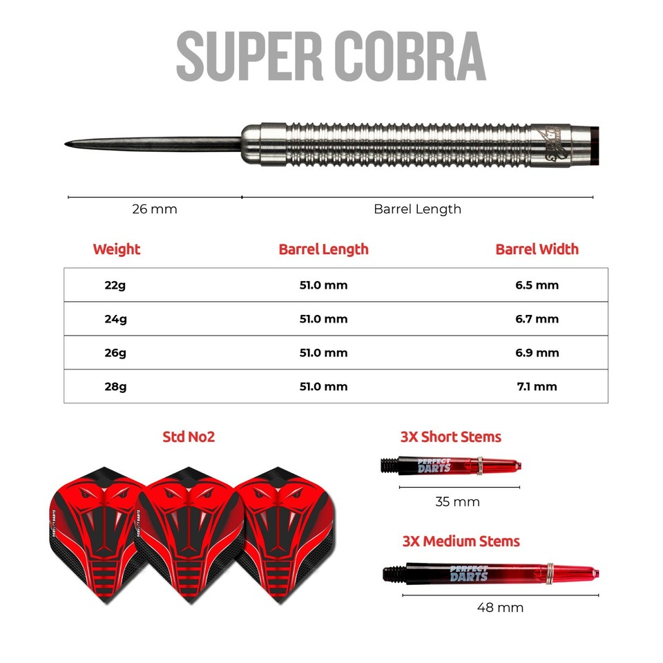 Tungsten Darts Set 22g 24g 26g 28g Super Cobra Dual Ringed Silver Phase ...