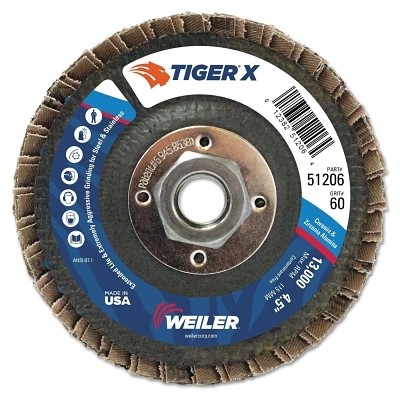 Tiger X Flap Disc, 4-1/2 in Angled, 60 Grit, 5/8 in to 11 Arbor Weiler ...