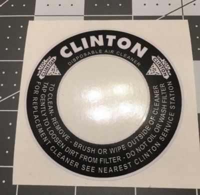 Clinton Engine Disposable Air Cleaner decal round 2 7/8” Fits NOS 2-12 ...