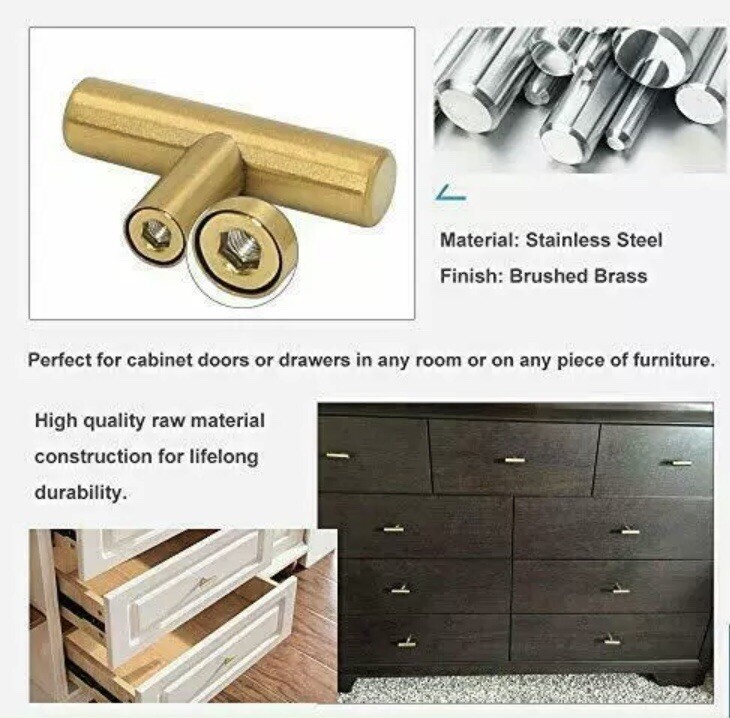 10 Pc. Goldenwarm Brushed Brass Cabinet Bar Handle Pulls Knobs w ...