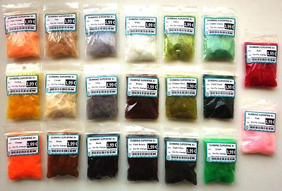 20 SUPERFINE DUBBING SET DRY FLY tying flies lot of 20 15 10 color wet ...