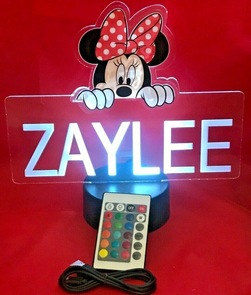 Minnie Mouse Disney Light Up Night Light Table Lamp LED Personalized ...