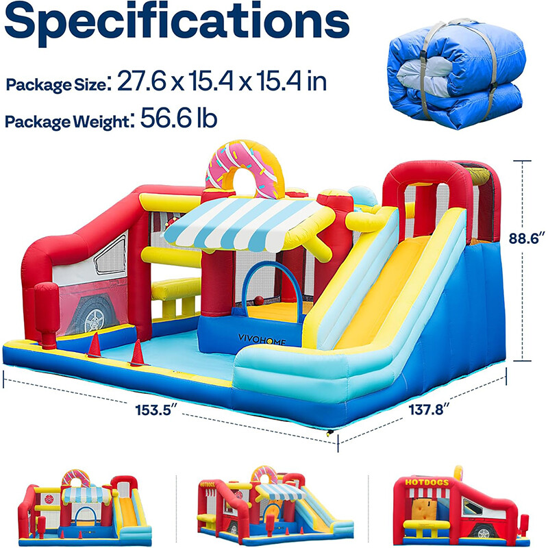 Inflatable Bounce House Bouncer for Kids w/ Toy Market Stand & Slide ...