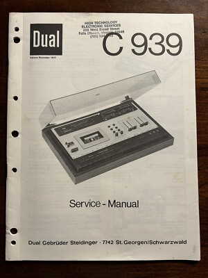 Dual C939 Stereo Cassette Tape Deck Service Manual Original OEM Genuine ...
