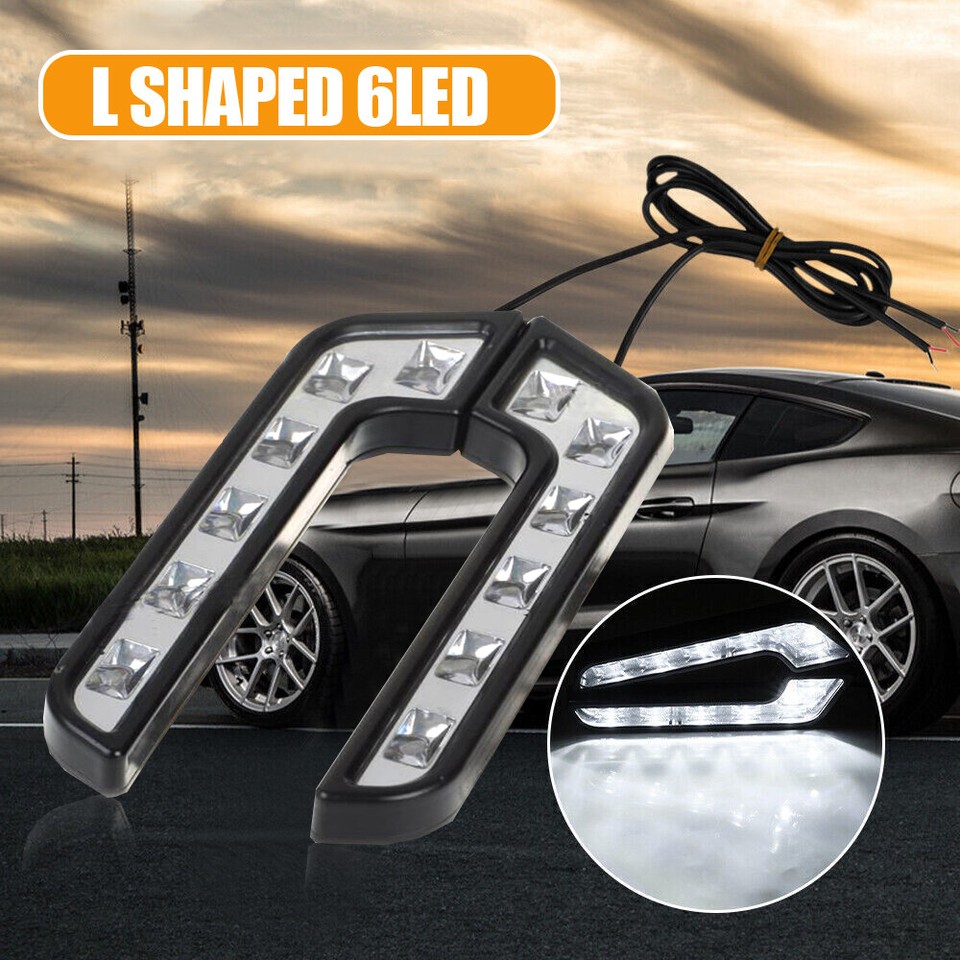 2× White 6 LED Car Driving Fog Lamp 12V DRL Daytime Running Light ...