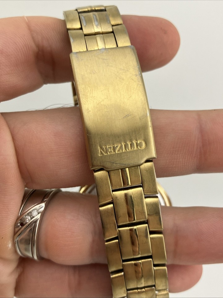 Vtg Citizen Men 39mm Watch Gold Tone Gold Dial Day/Date 7.5" 5500 ...