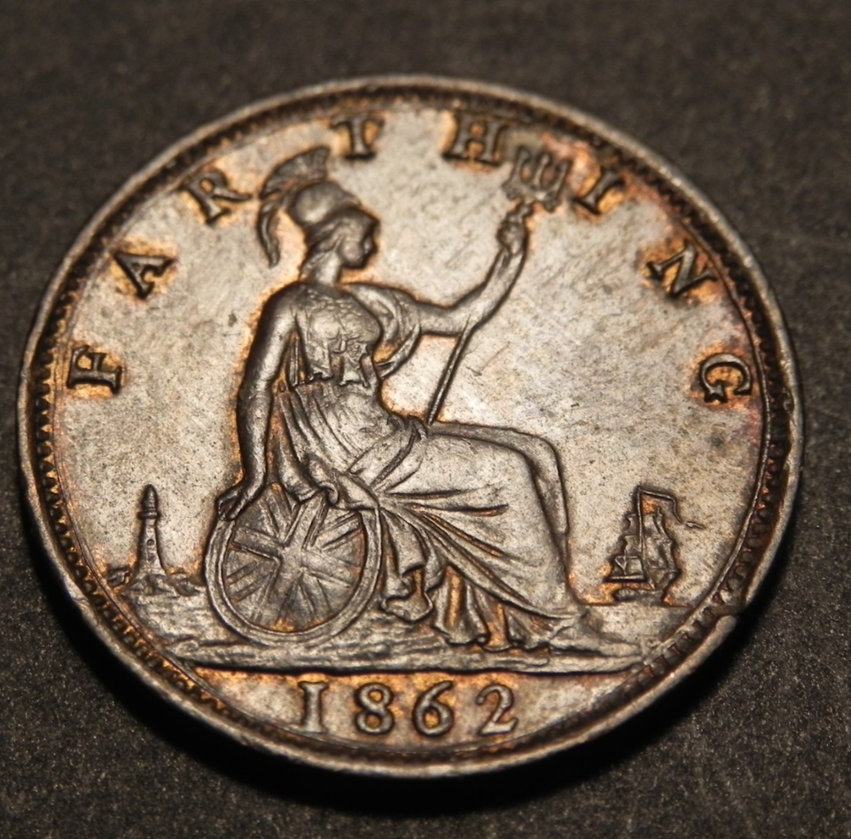 1862 Bronze Farthing Scarce Large 8 Great Britain AU-UNC Coin UK ...