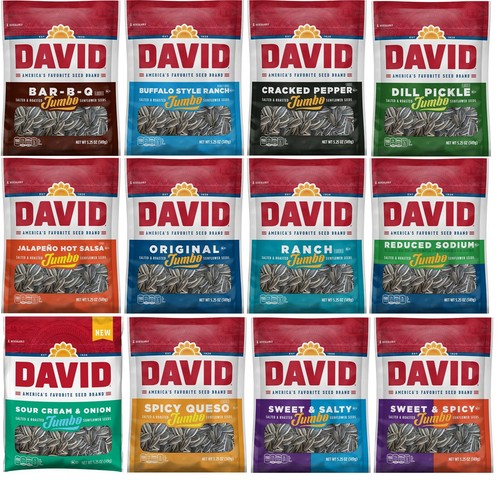 5.25oz DAVID Jumbo Sunflower Seeds Spicy Queso, Buffalo Ranch, BBQ ...