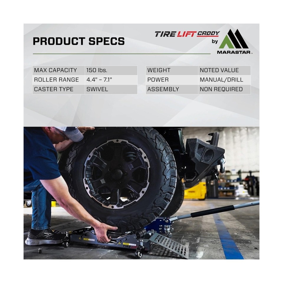 Tire Lift Caddy, Adjustable, Back-Saving Tire Dolly for DIY Enthusiasts ...