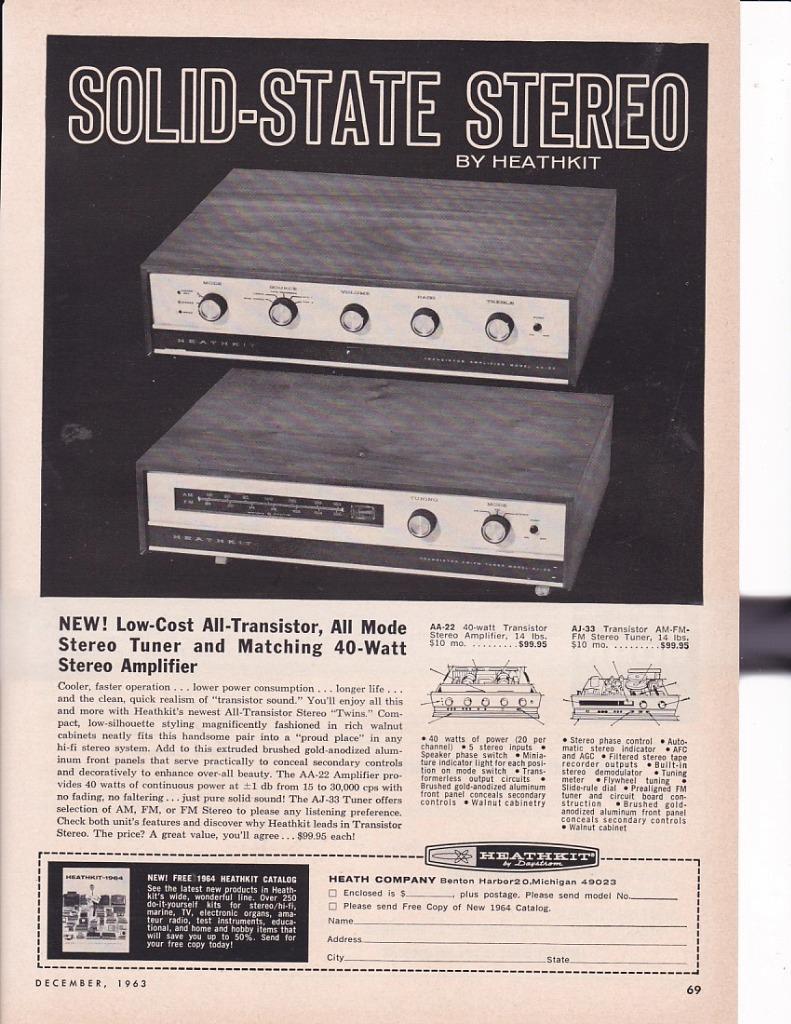 1963 Heathkit Tuner & 40 Watt Amplifier Print-Ad / Great collector ...