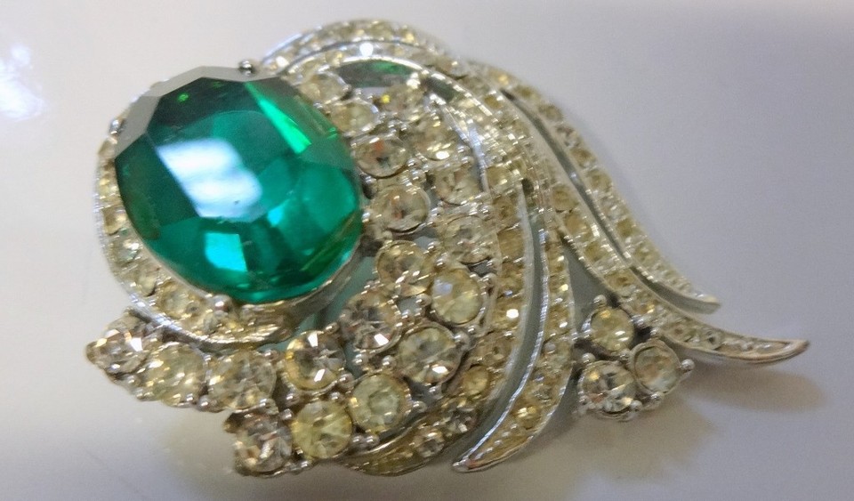 Vintage Signed Vendome Crystal Ice Clear Green Rhinestone Pin Brooch | eBay