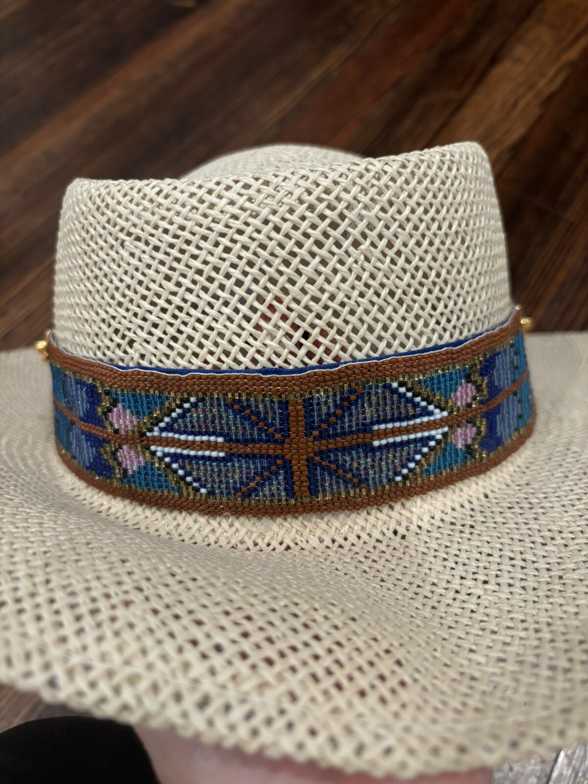Vintage Duckster Handbeaded Duckster Straw Hat - Gem