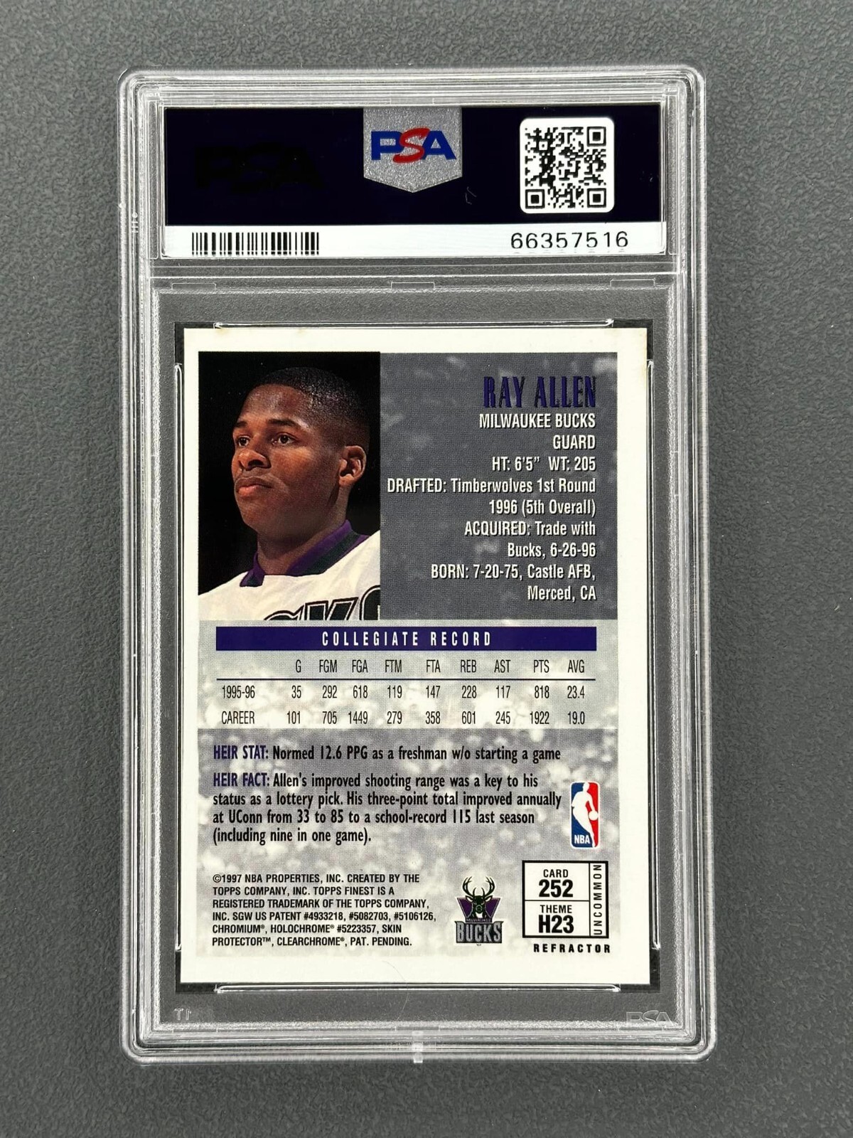 RAY ALLEN 1996 TOPPS FINEST Heirs REFRACTOR w COATING #252 ROOKIE RC ...