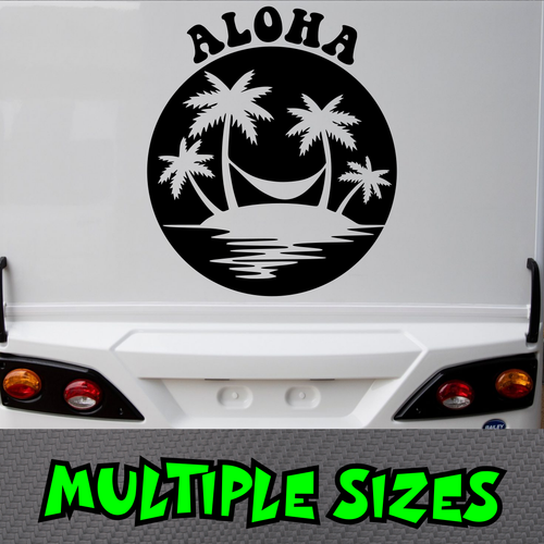Aloha Sticker Car Decal Palm Tree Beach Caravan Sunset Van Summer ...