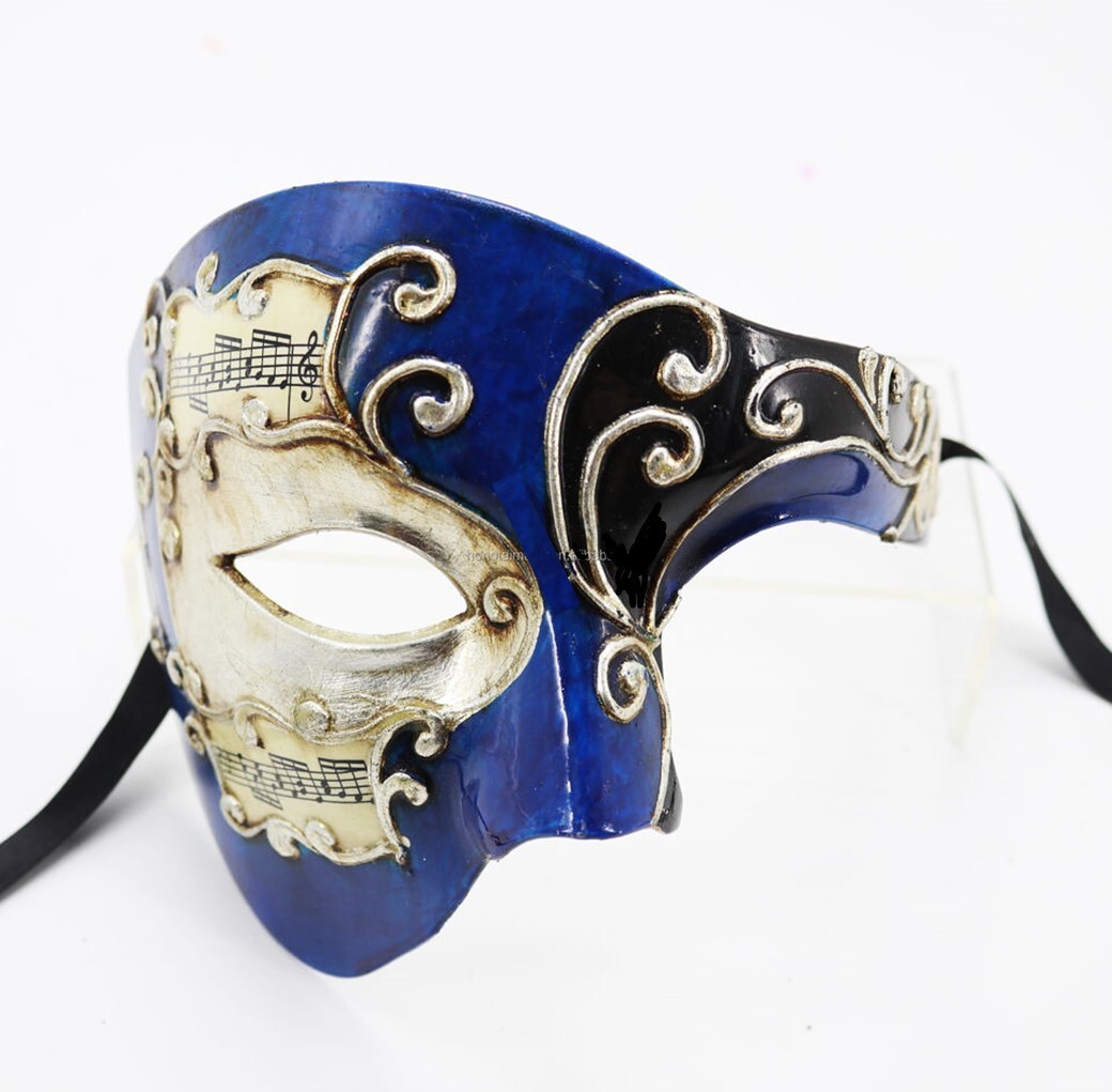 Blue Venetian Masquerade Half Mask Unisex Halloween Ball Curved High ...