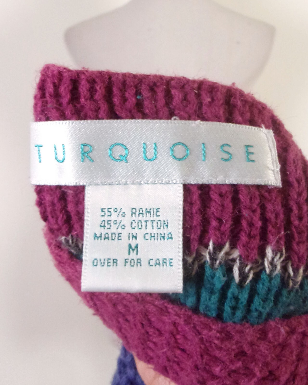 vintage 90s Turquoise Brand CHUNKY Knit Muted Rainbow Striped Sweater ...
