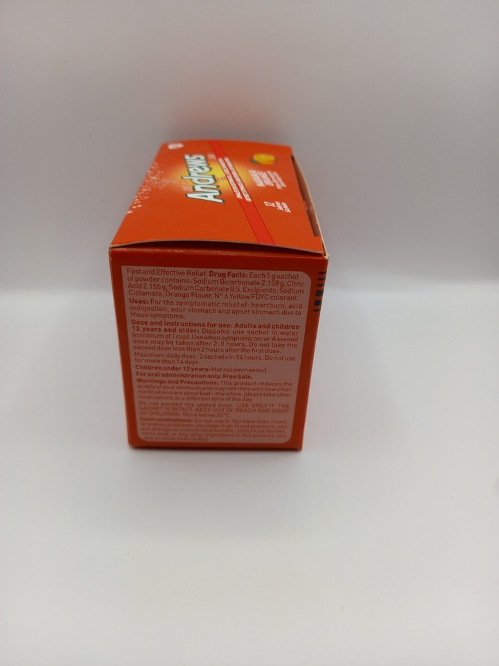 Andrews Salts Orange- 12 Sachets for Upset Stomach, Heartburn & Acid ...
