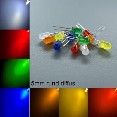 5mm LEDs rund diffus alle Farben inkl. Widerstände Leuchtdioden LED 5 ...