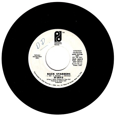O'Jays. Back Stabbers. 45 rpm record on Philadelphia International ...