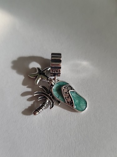 Genuine Sterling Silver 925 Flip Flop Charm Sandal Shoe Palm Tree Star ...