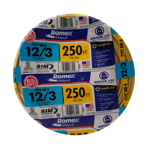 Romex 250 Ft 12/3 Solid SIMpull NM-B W/G Wire Electrical Indoor Home ...