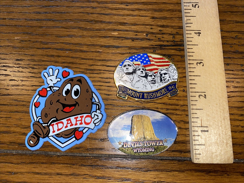 LOT (3) Refrigerator Travel Magnets Devil's Tower WY Mount Rushmore SD ...