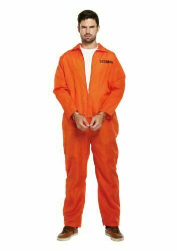 Prisoner Orange Cannibal Jumpsuit Killer Prison Halloween Fancy Dress ...