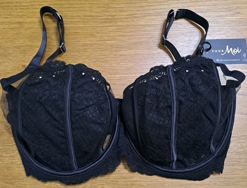 BNWT POUR MOI WOMENS LOVELY BLACK DIAMONTY LACE BRA UNDERWIRED SIZE ...