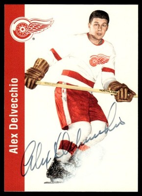 1955-56 Parkhurst reprint auto hand signed alex Delvecchio Detroit Red ...
