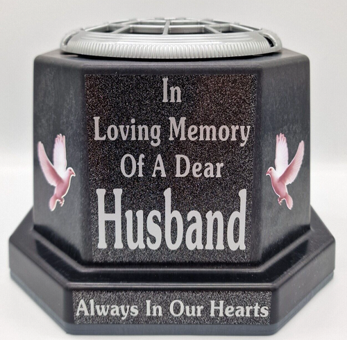 Husband Graveside Flower Pot Memorial Gift, Silver Writing with Doves ...