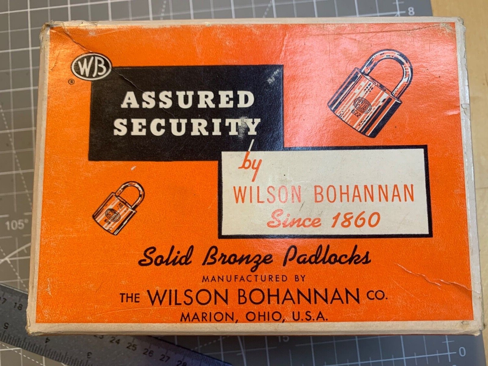 WILSON BOHANNAN PADLOCK, SOLID BRASS, 4 INCH SHACKLE, COMES WITH 1 KEY ...