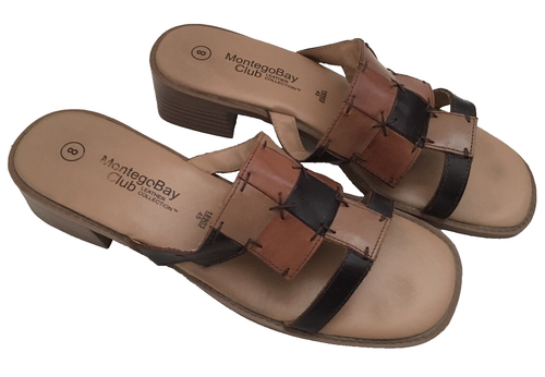 Montego Bay Club Sandals LEATHER Collection Brown Patchwork Shoes Women ...