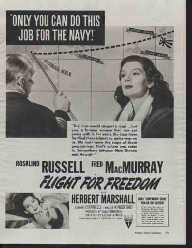 1943 FLIGHT FREEDOM ROSALIND RUSSELL MACMURRAY NAVY MILITARY MOVIE AD ...