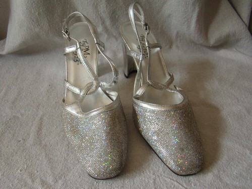 Women's The PM Collection Silver High Heels Glitter Party Shoes Size 7. ...