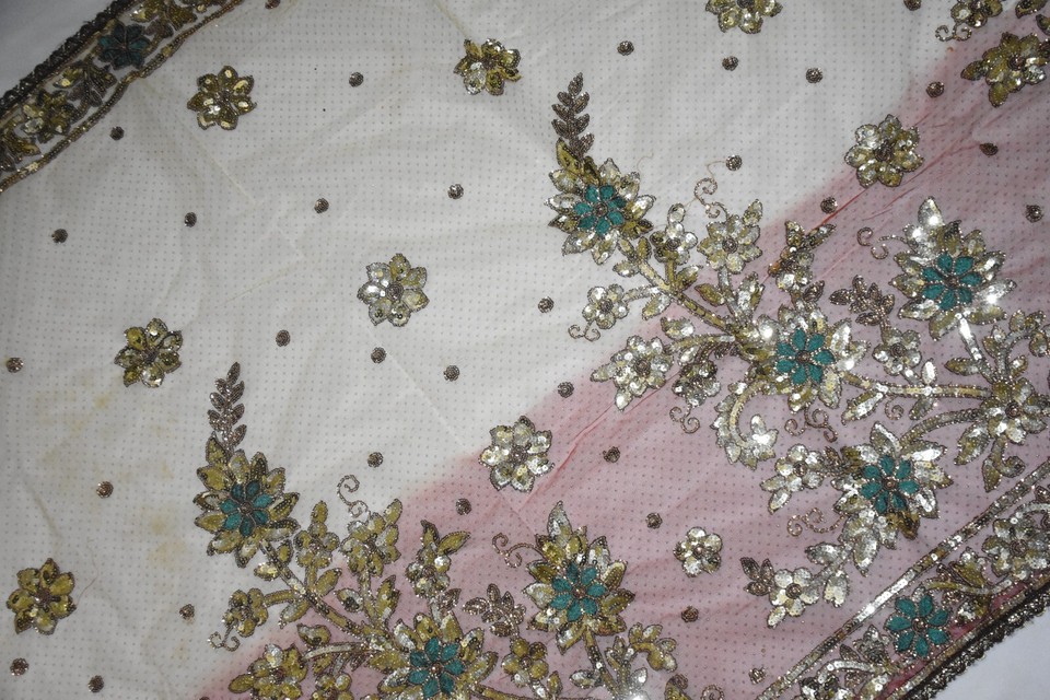 Vintage Indian Party Wear Dupatta Scarf Beaded Embroidery Tissue Net ...