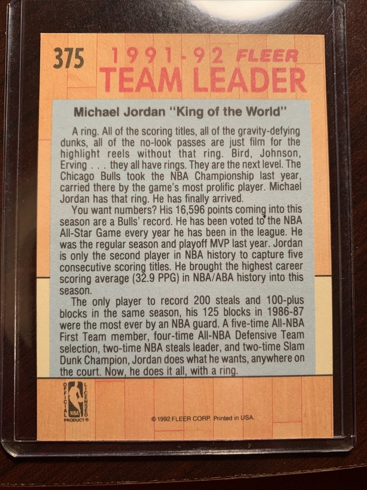 Michael Jordan 1991-1992 Fleer Team Leader Card #375 | eBay