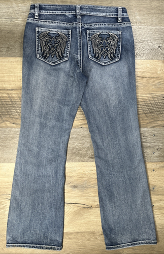 NEW DIRECTION ND Weekend Flare Jeans Women 16 Cross/Wings Stitching ...