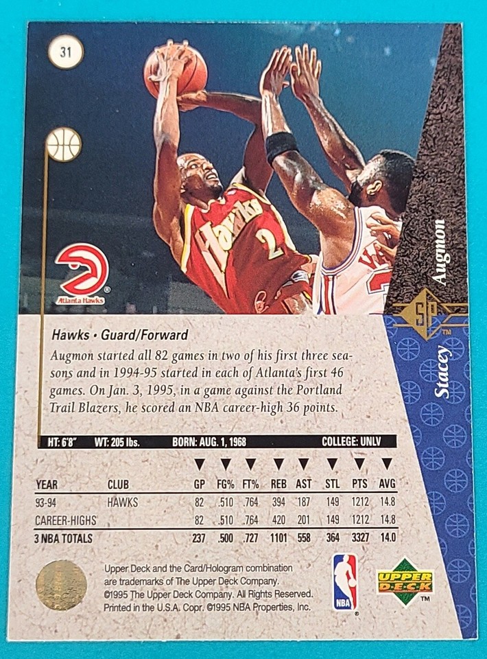 1994-95 SP #31 Stacey Augmon Atlanta Hawks BASKETBALL Card Z7 | eBay